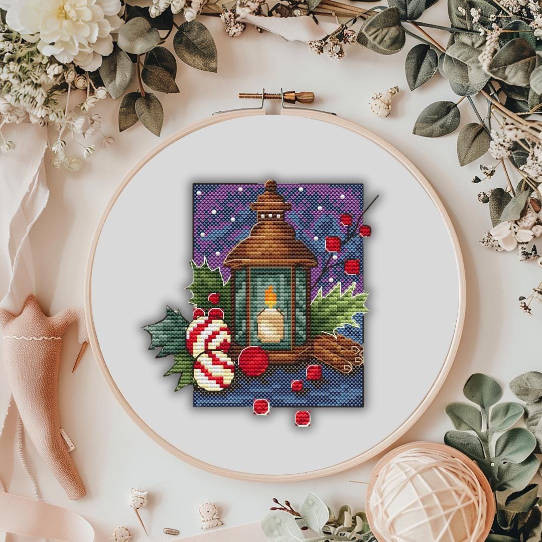 Christmas Lantern Cross Stitch Pattern: Holiday Embroidery (PDF ...