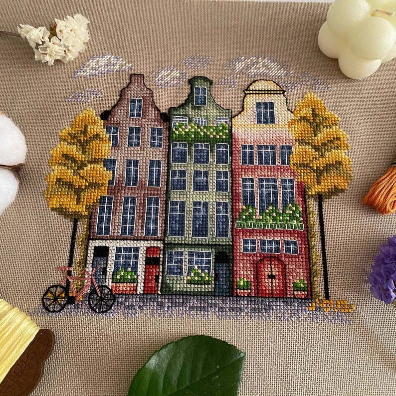 Amsterdam Fall Town Cross Stitch Pattern: Easy DIY (PDF Download) - Etsy
