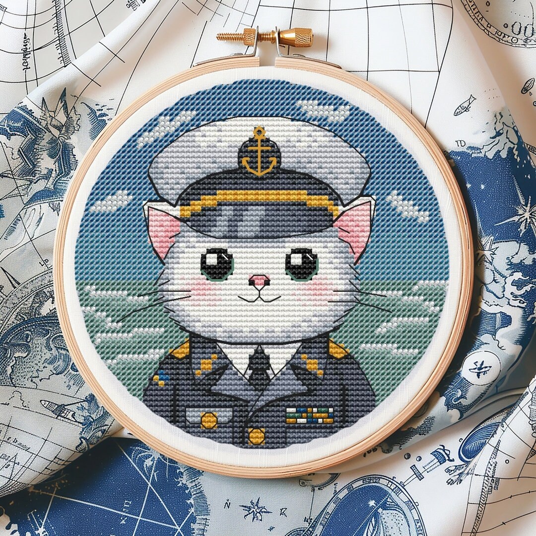 Captain Cat Cross Stitch Pattern, DMC Chart, Instant Download, Cross ...