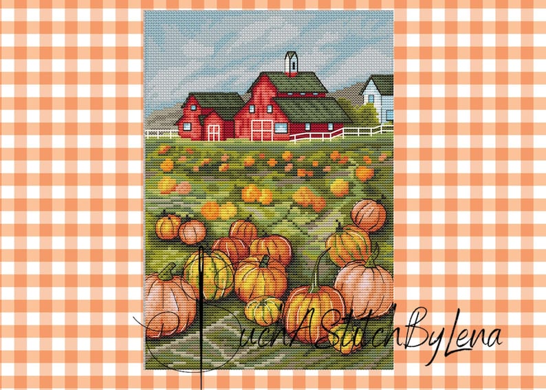 Pumpkin Farm Cross Stitch Pattern: Autumn Embroidery Design (PDF ...