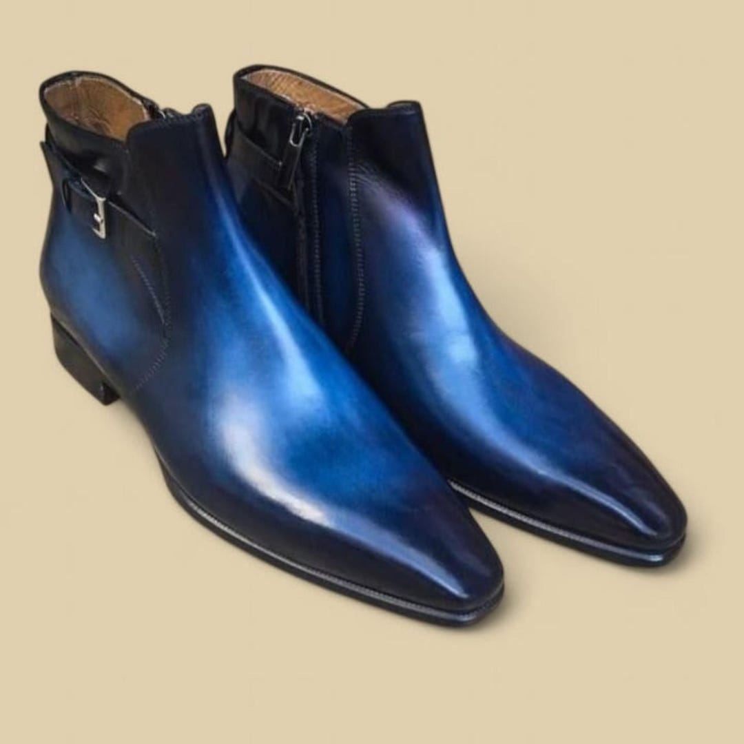 Handmade Blue Shaded Leather Chelsea Boots: Men's Zip Ankle Boots - Etsy