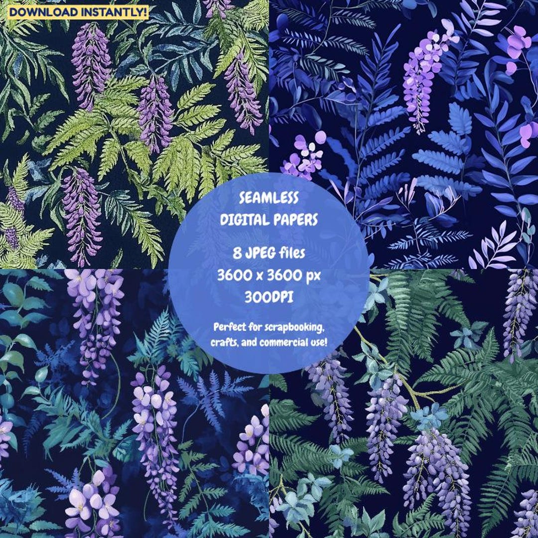 Wisteria Flower Seamless Patterns, Abstract Patterns, Wistaria, Digital ...
