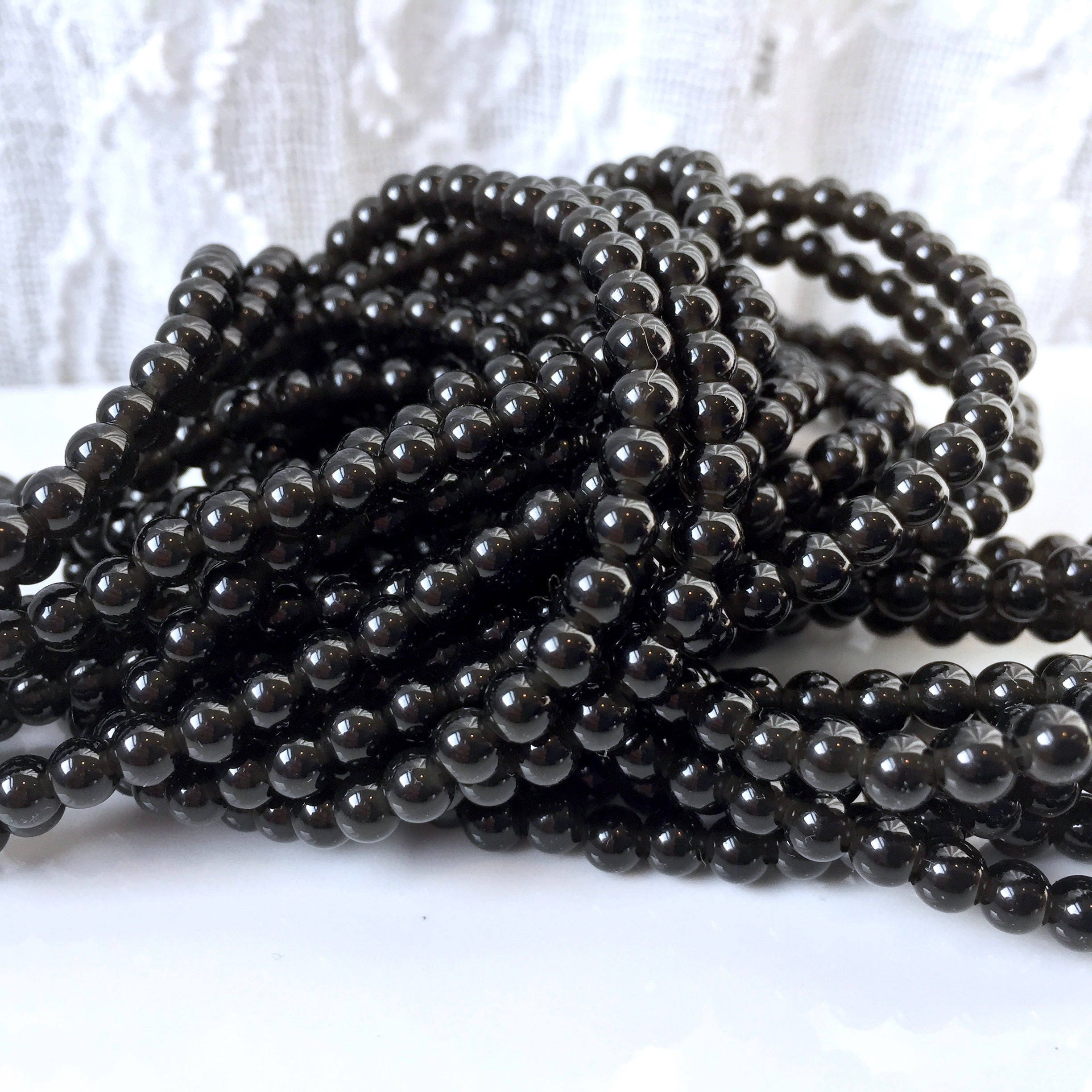 4mm Black Obsidian Beads, GENUINE Stones, Waist Beads, Small Round ...