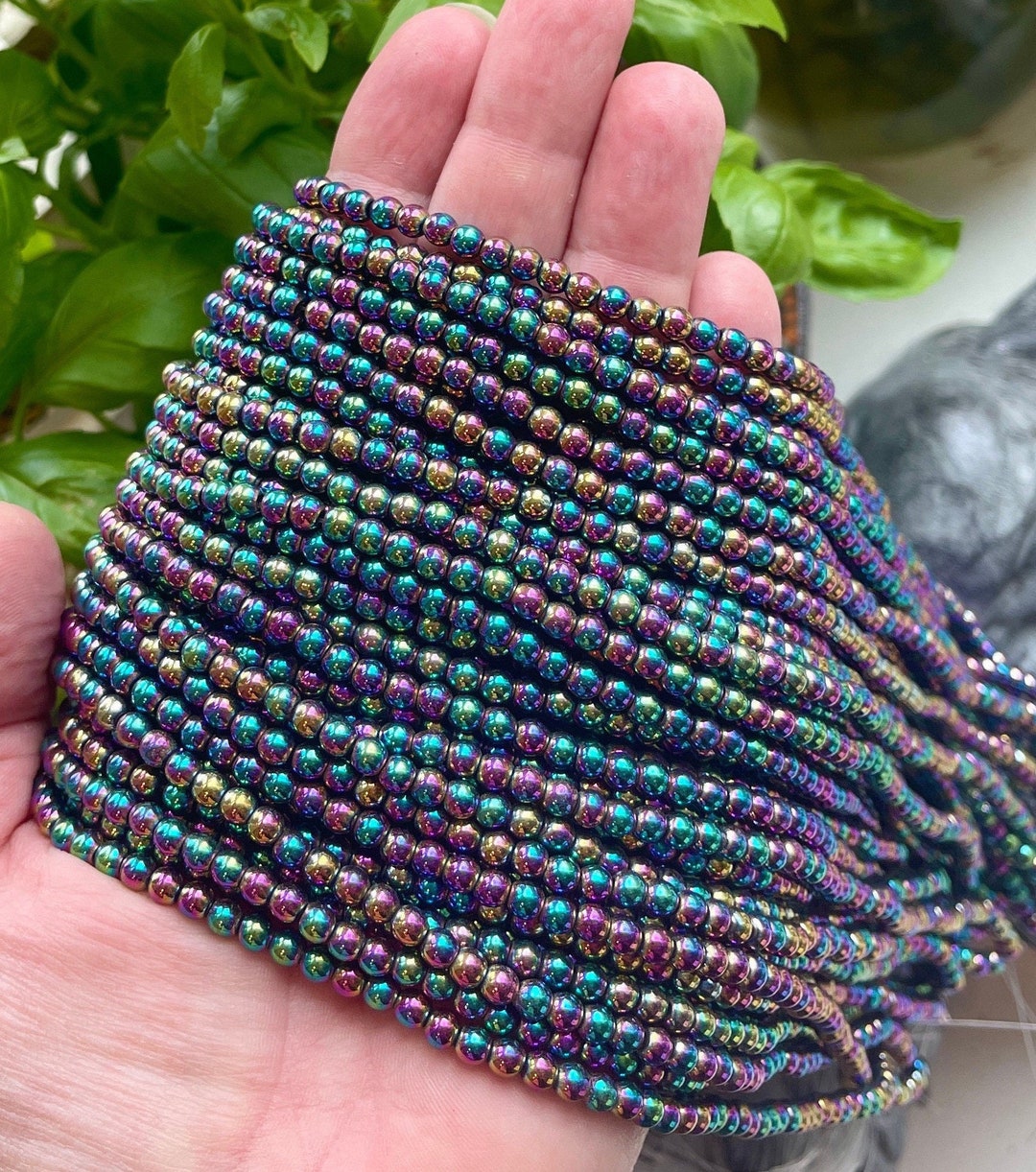 4mm Rainbow Hematite Beads, Small Round Hematite, Waist Beads, Round ...