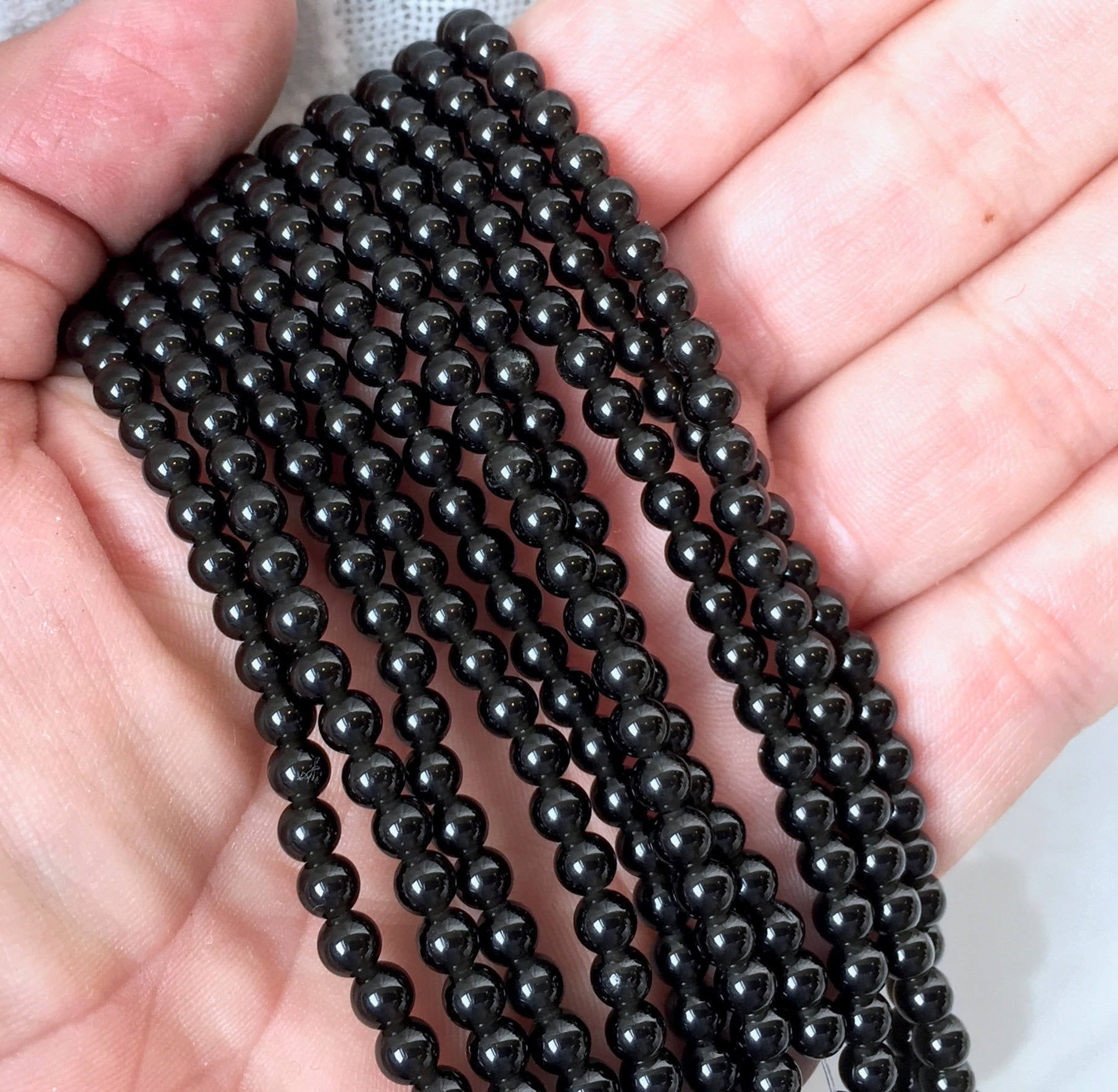 4mm Black Obsidian Beads GENUINE Stones Waist Beads Small | Etsy