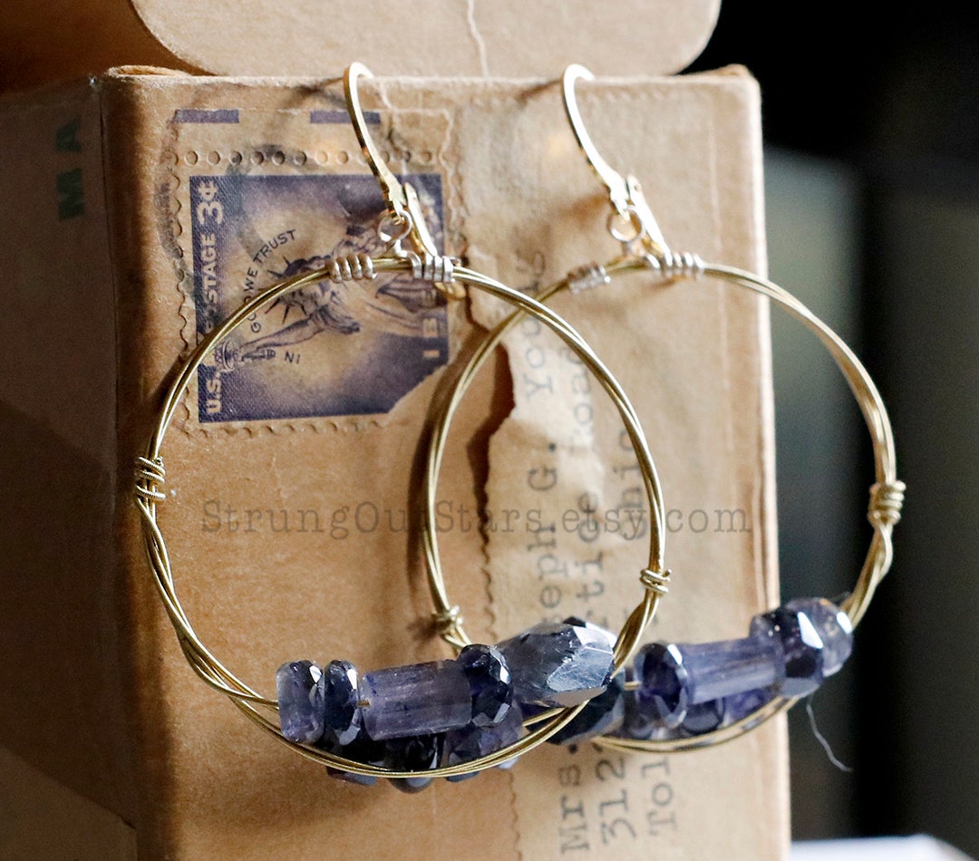 The Blues - Strung-out Guitar String Hoop Earrings With Iolite - Etsy