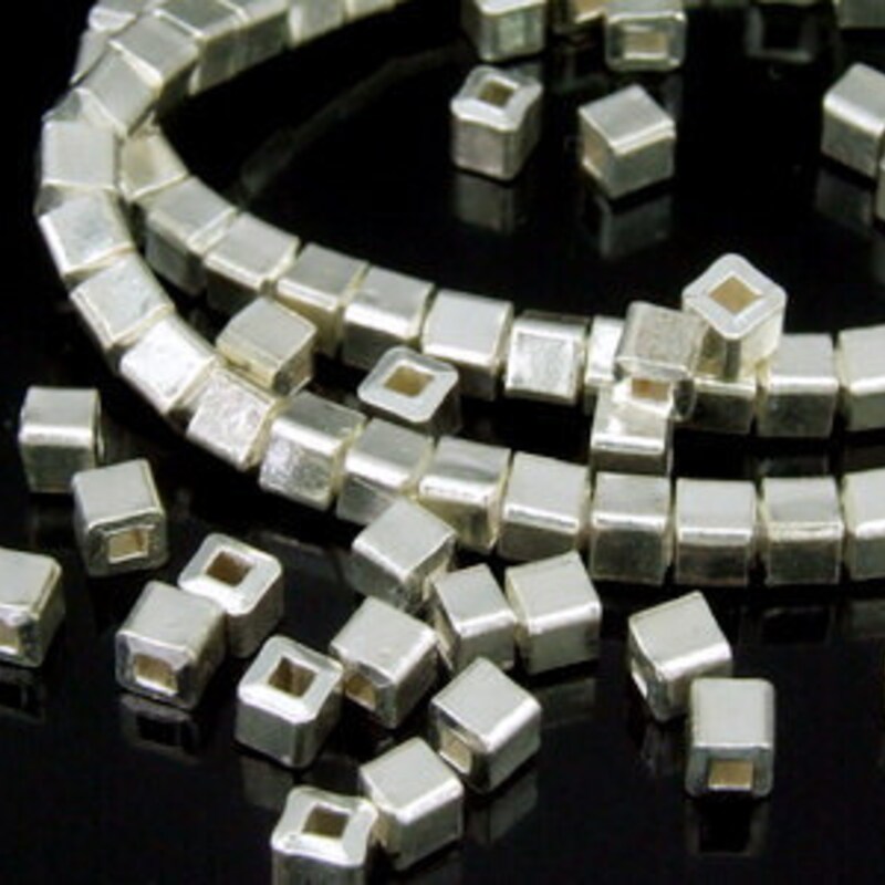 Silver Cube Beads - Etsy