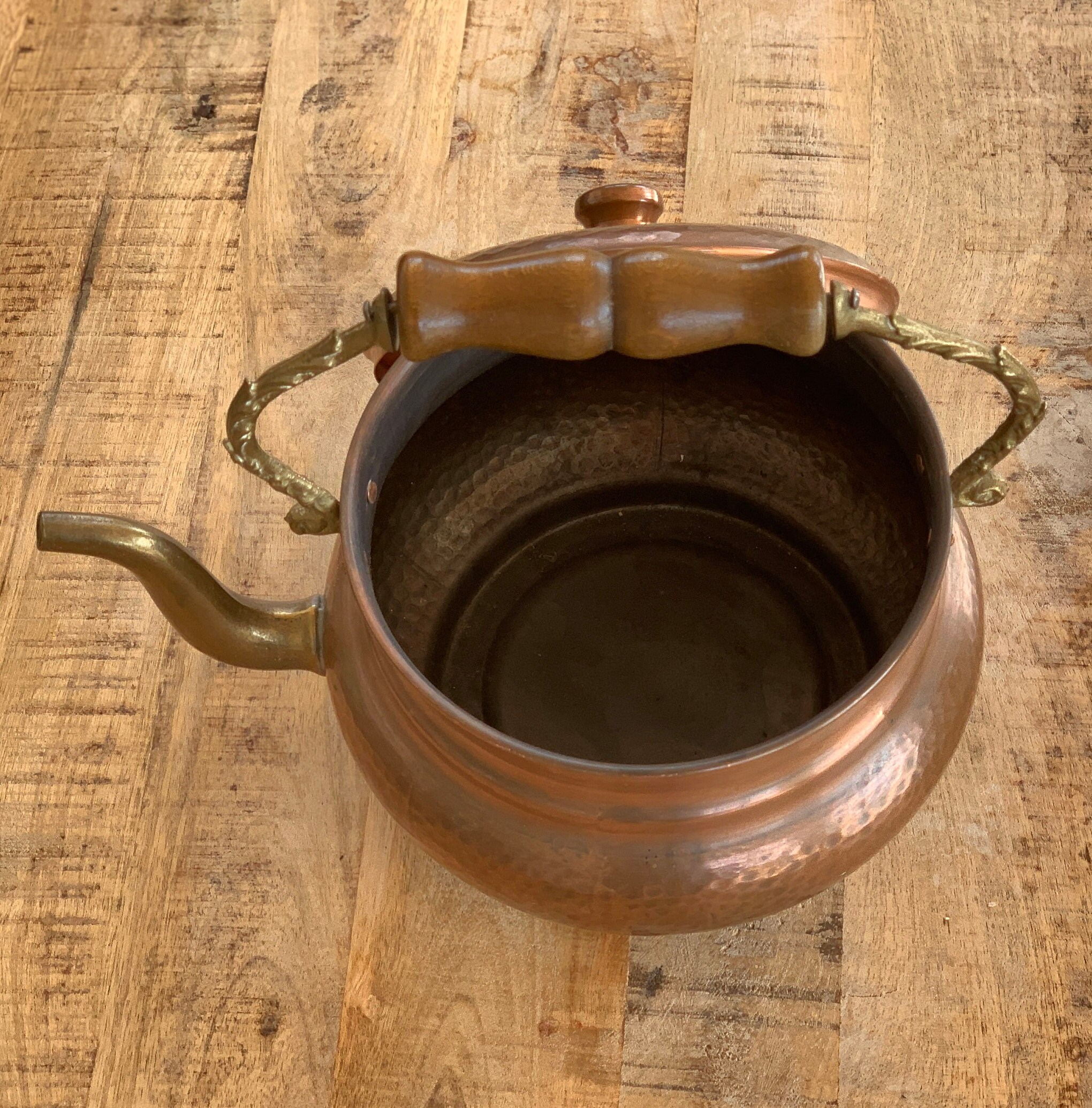 Large Vintage Copper Tea Kettle, Rustic Kitchen, Rustic Kettle ...