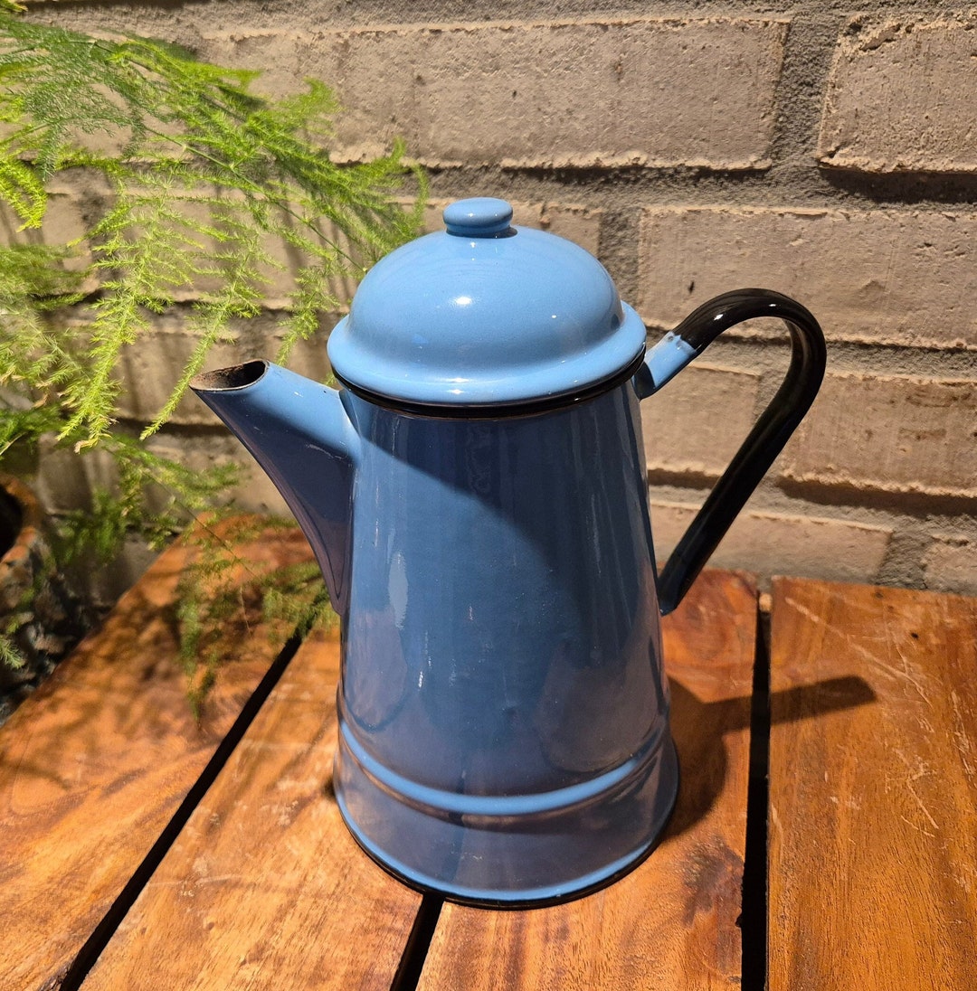 Vintage Blue Coffee Pot, Rustic Kitchenware, Rustic Jug, Enamelware ...