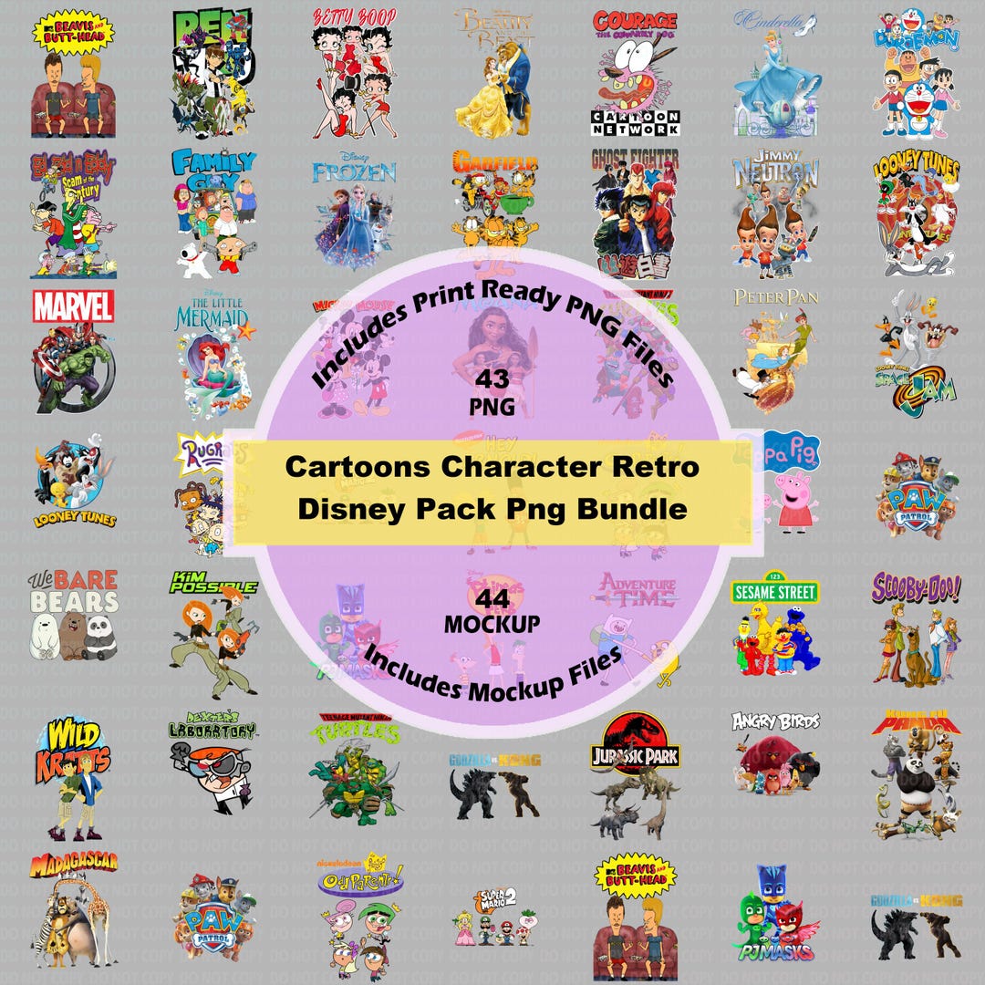 Cartoons Character Retro Disney Pack Png Bundle, DTF Png, Sublimation ...