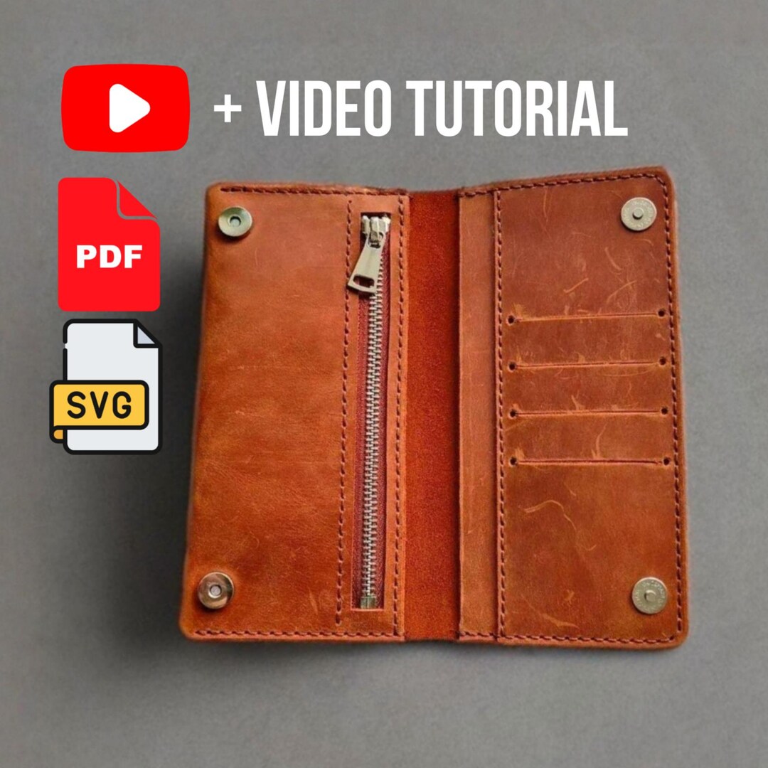 Leather Long Wallet Pattern PDF, SVG | Zipper Wallet Pattern With Video ...