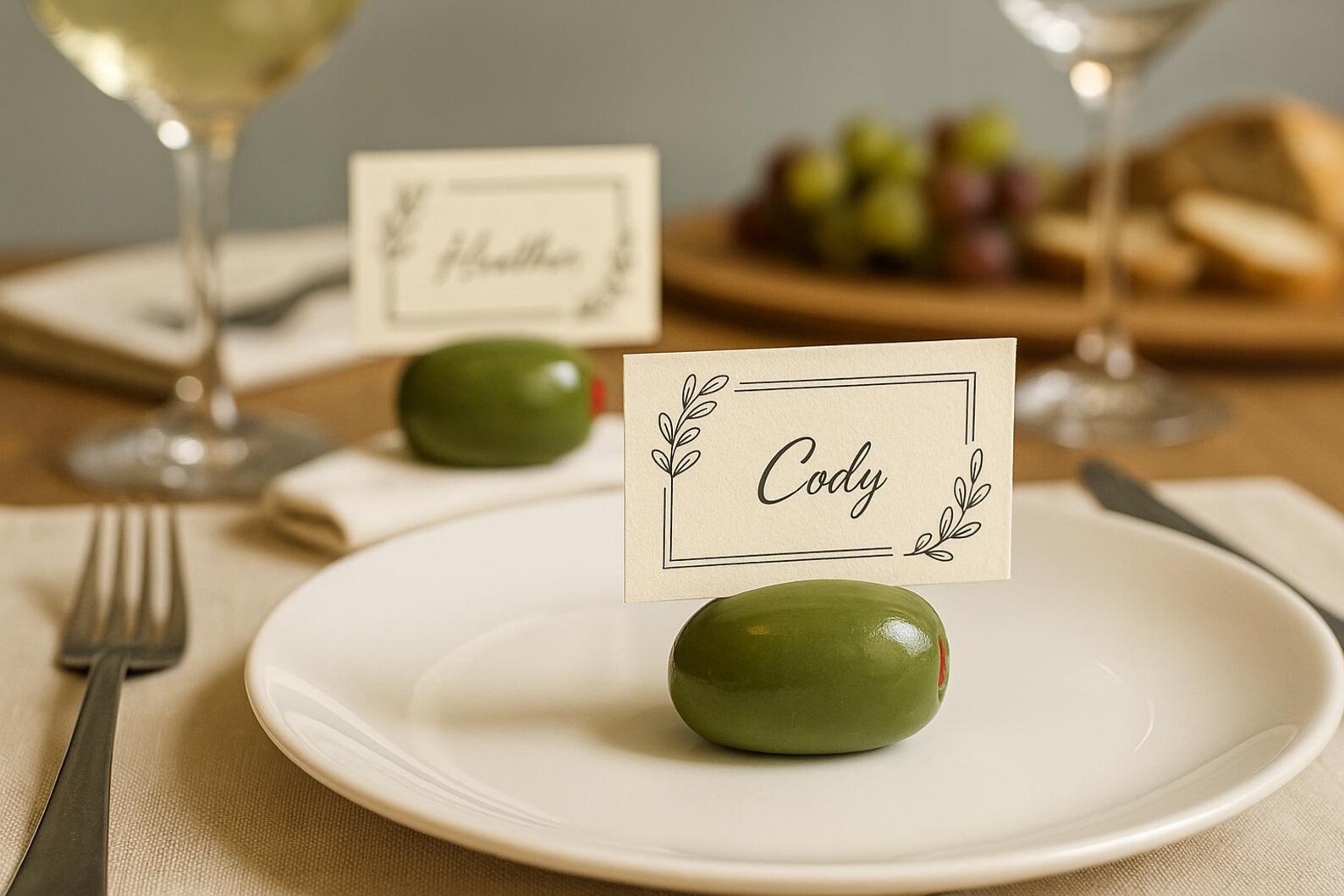 Olive Place Card Holders – Set of 4 | Green Olive Martini Party Table ...