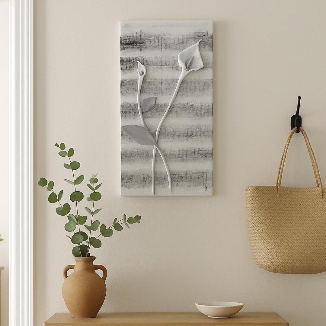 Calla Lily 3D Textured Wall Art: Modern Music Note Clay Flower Painting ...