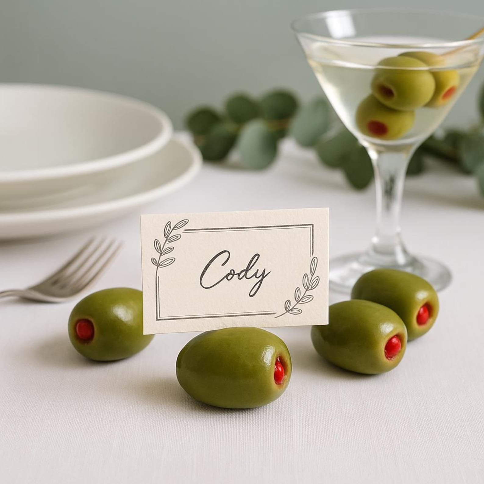 Olive Place Card Holders – Set of 4 | Green Olive Martini Party Table ...