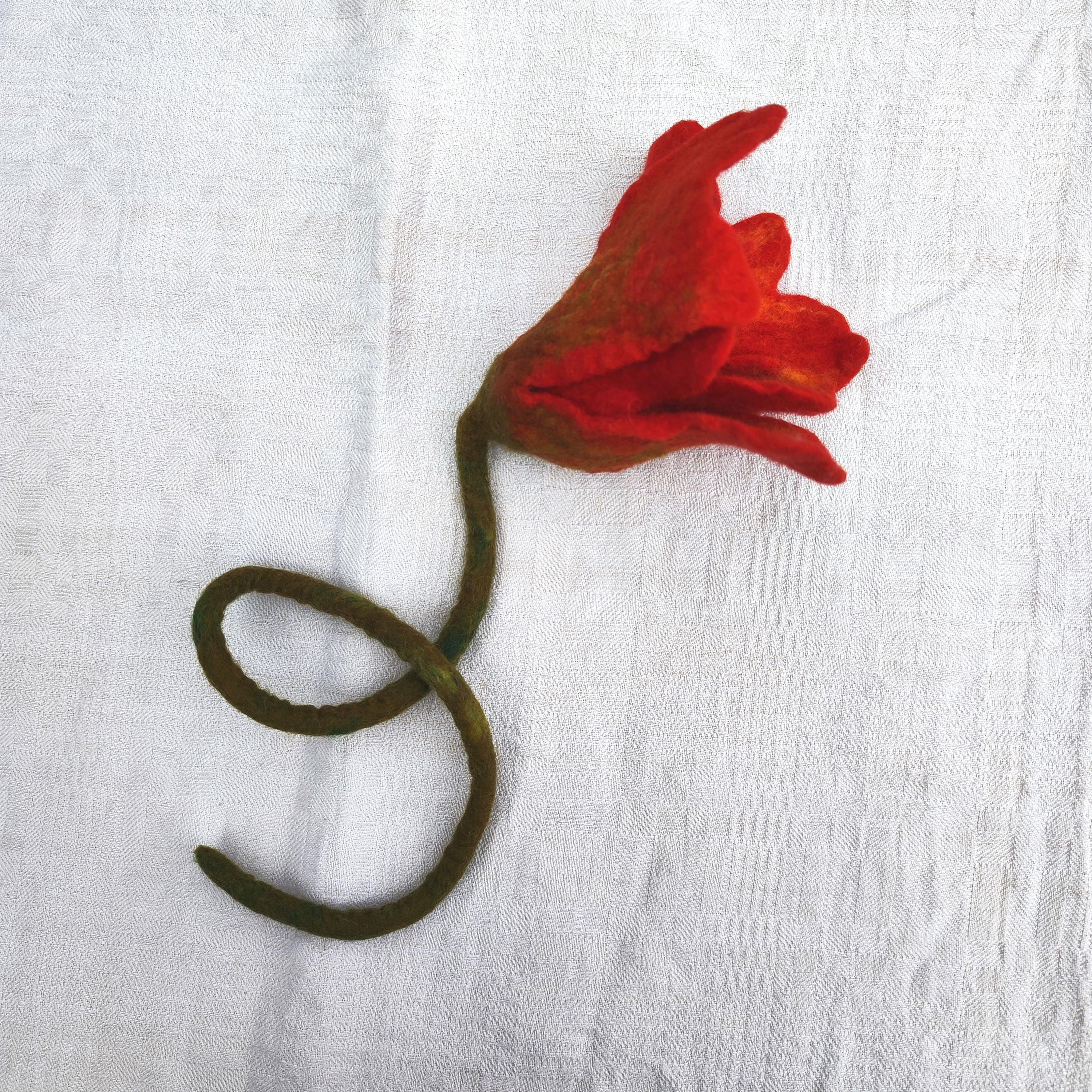 Poppy Flower, Felt Woolen Flower Accessory, Handmade Felting ...