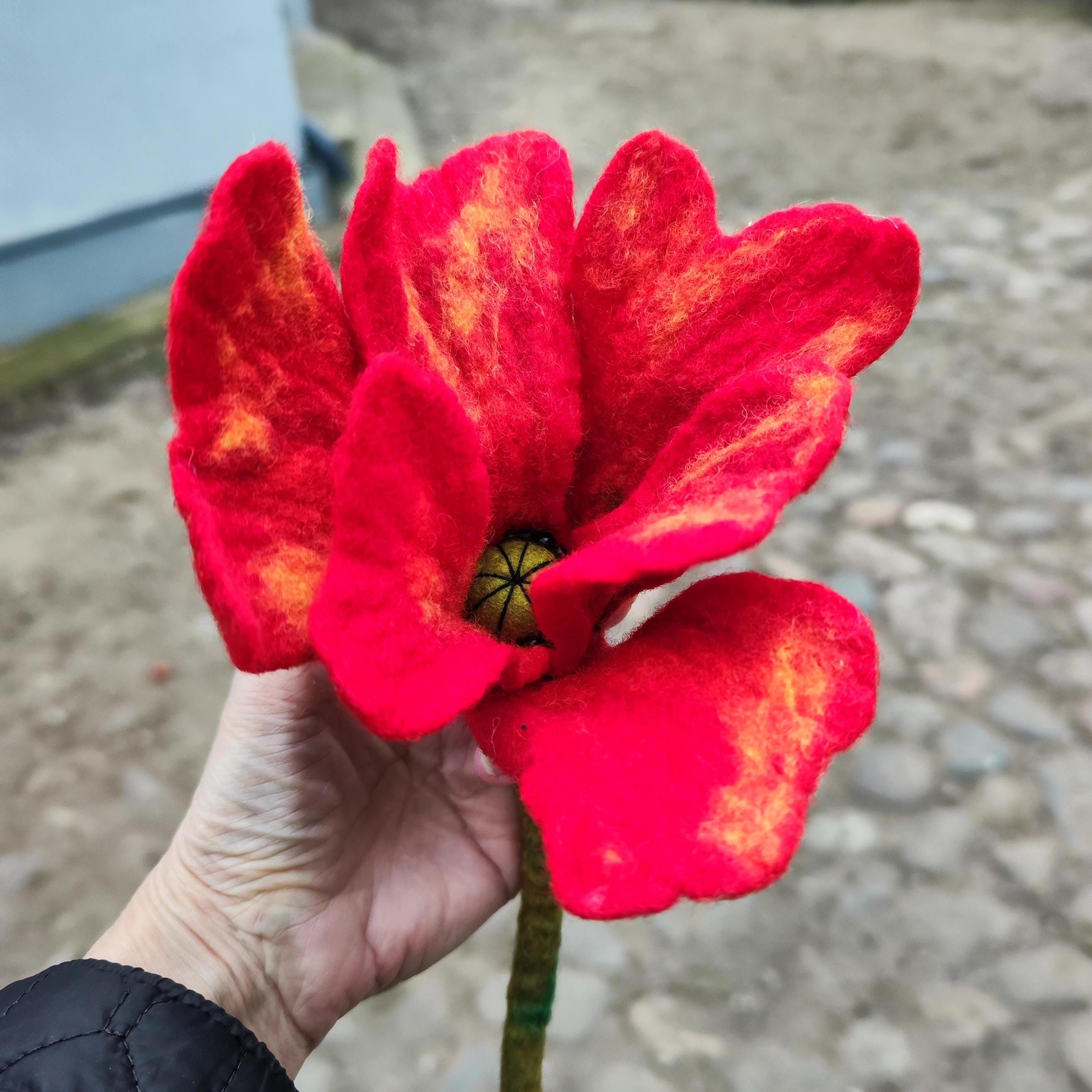 Poppy Flower, Felt Woolen Flower Accessory, Handmade Felting ...