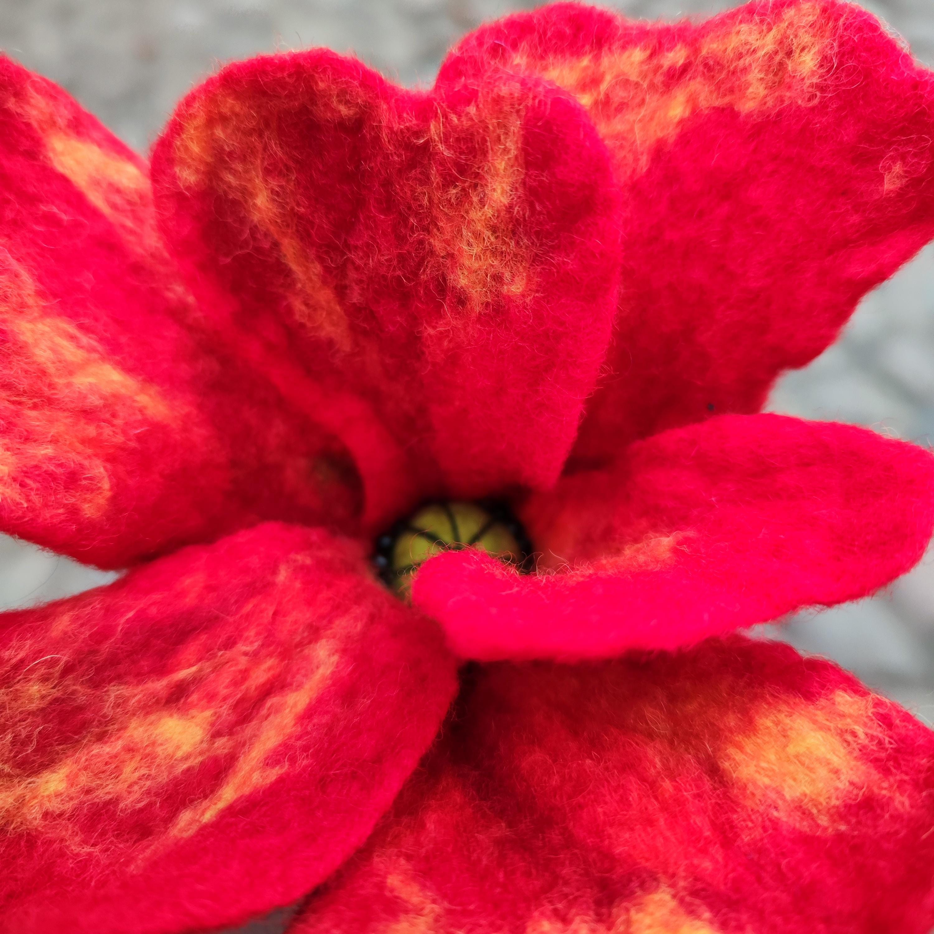 Poppy Flower, Felt Woolen Flower Accessory, Handmade Felting ...