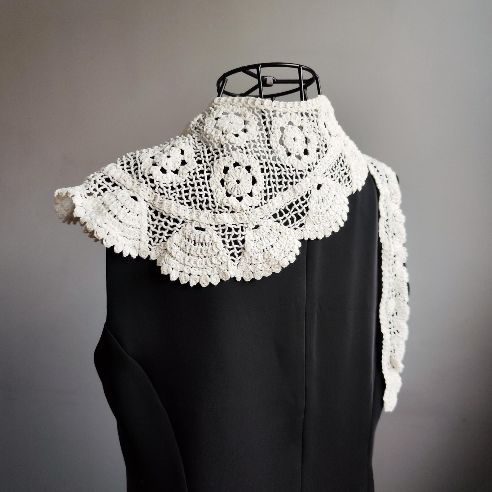 Crochet Lace Shoulder Neck Cape, Crochet Collars, Handmade Shawl, Lace ...