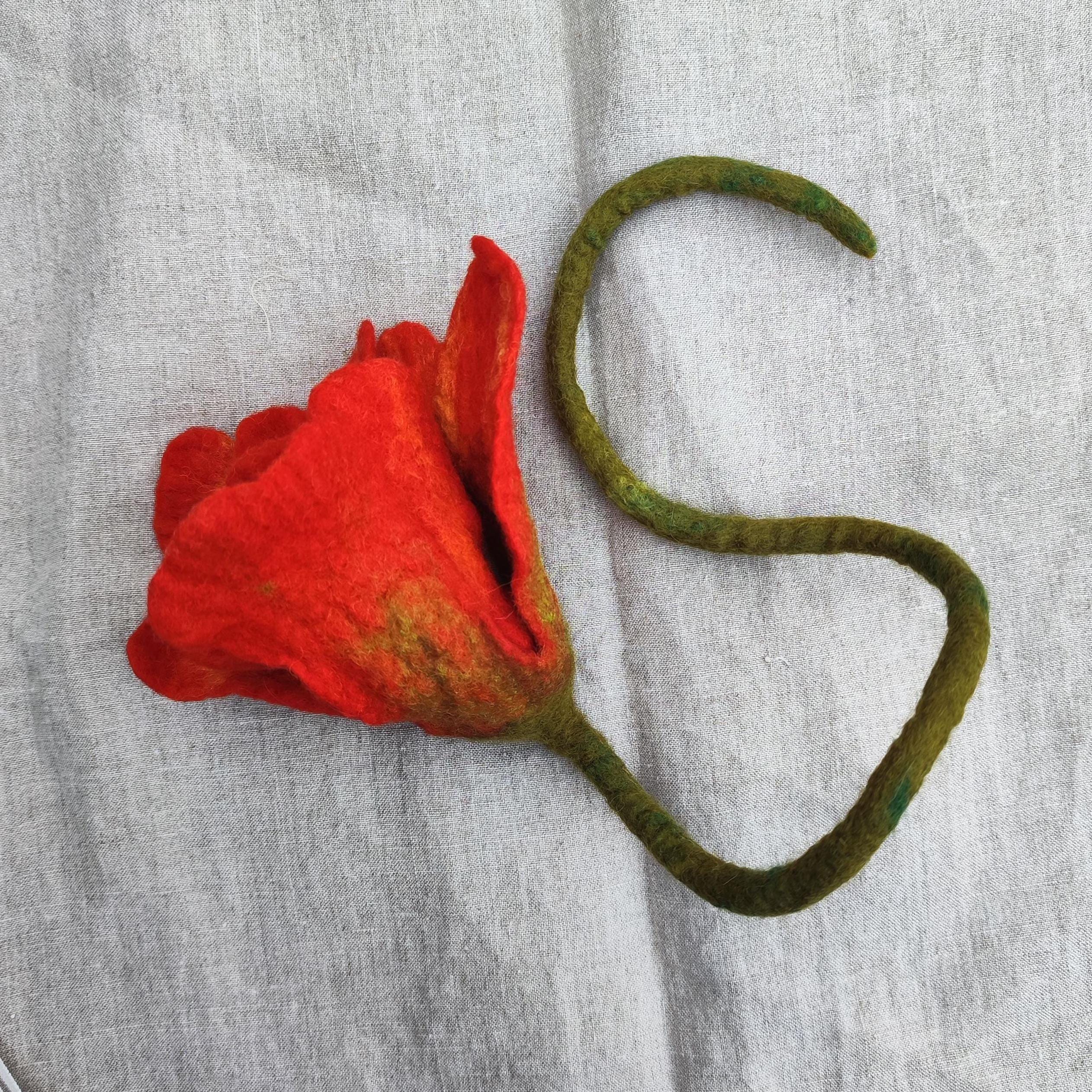 Poppy Flower, Felt Woolen Flower Accessory, Handmade Felting ...