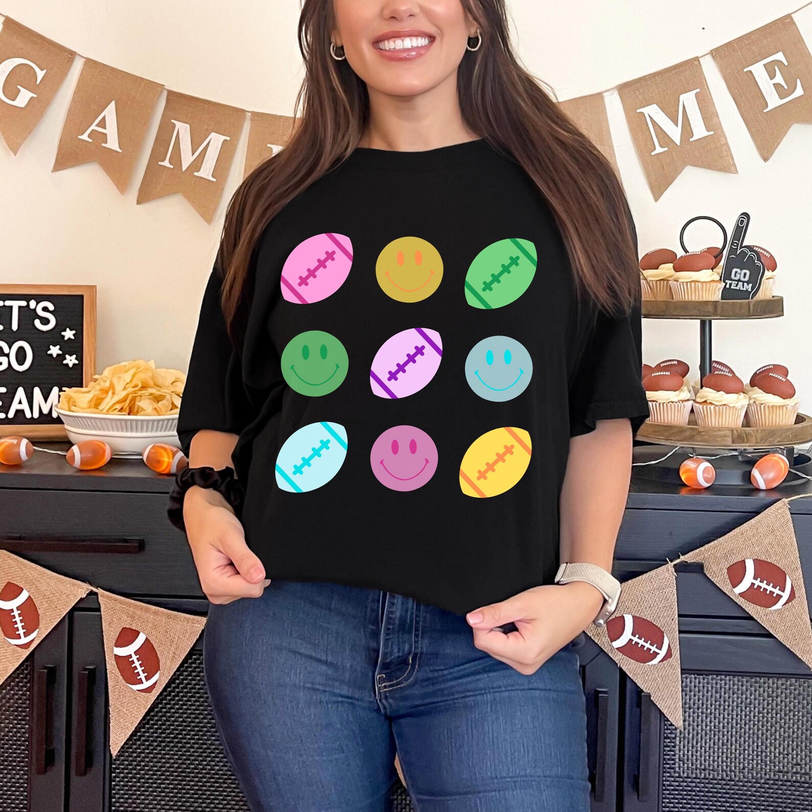 Cute Football & Smiley Face PNG | Game Day Sublimation (digital ...