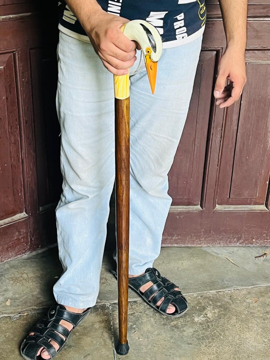 Handcrafted Swan Handle Wooden Walking Stick - Handmade Trekking Pole ...