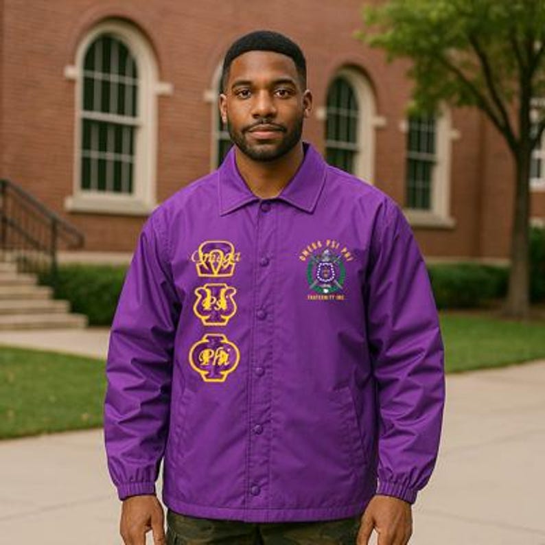 Omega Psi Phi Purple Line Jacket – Embroidered Greek Fraternity Coach’s ...