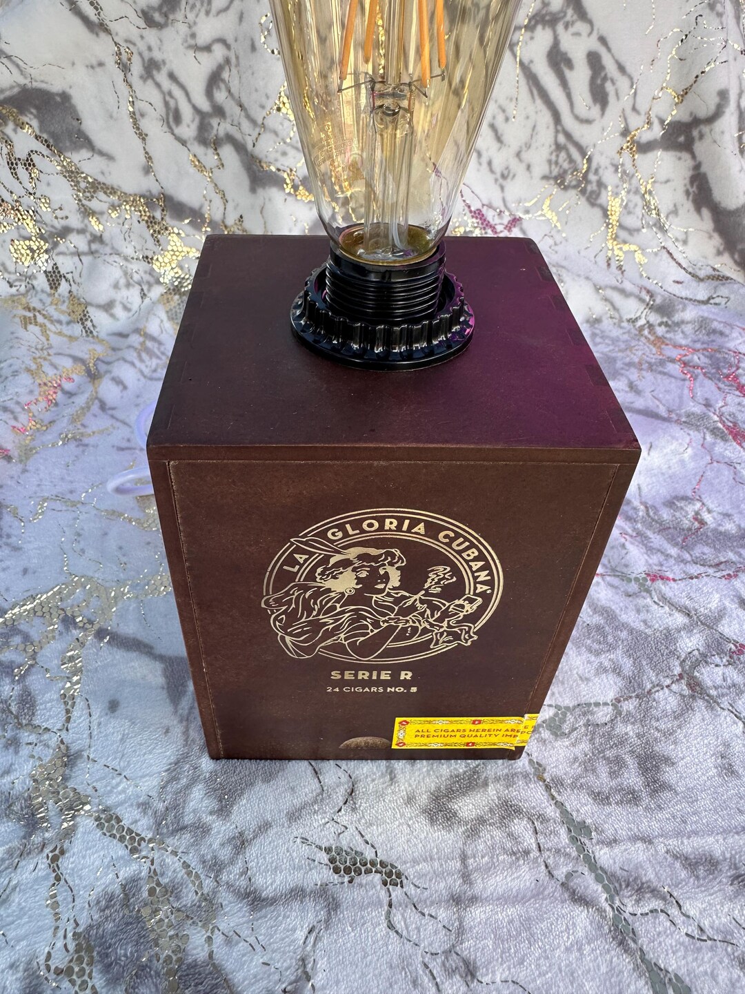 Wooden Cigar Box Lamp With Edison Light Bulb Included - Etsy