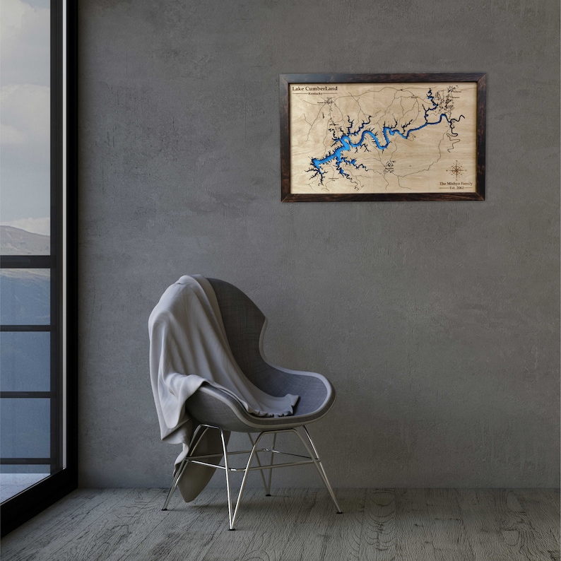 Wooden Lake Map Custom Wood Map Home Decor Wood Wall Art Anniversary ...