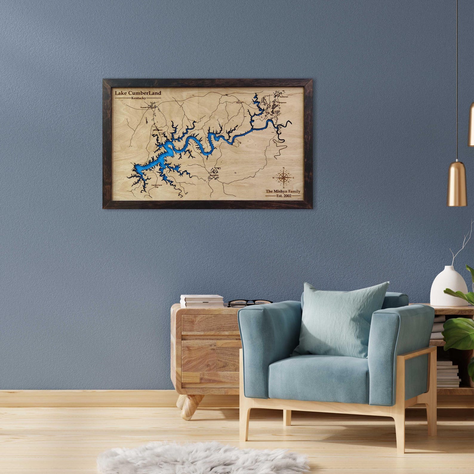 Wooden Lake Map Custom Wood Map Home Decor Wood Wall Art Anniversary ...