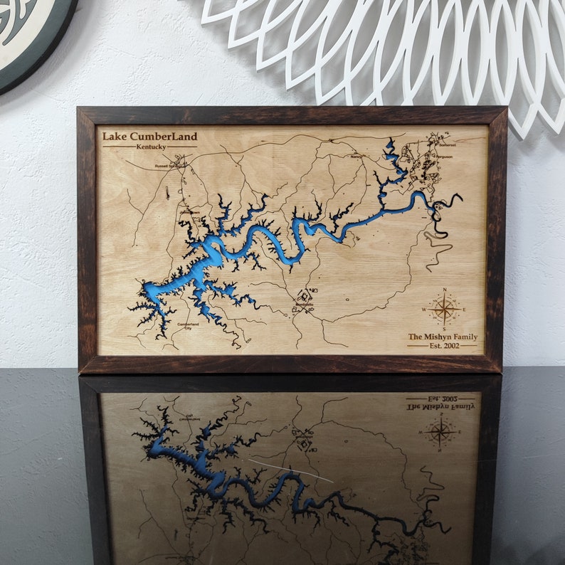 Wooden Lake Map Custom Wood Map Home Decor Wood Wall Art Anniversary ...