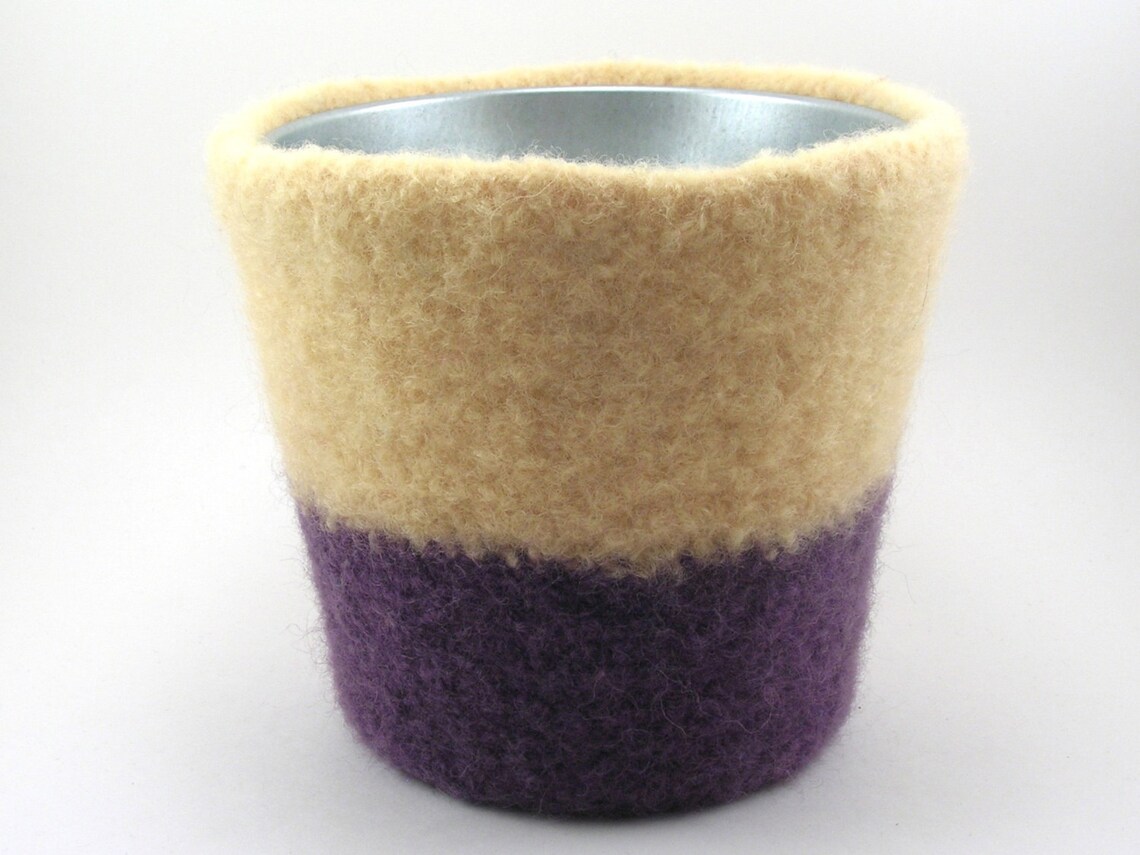 Wool Felted Planter Wool Pot Color Block Felt Butter Yellow and Violet ...
