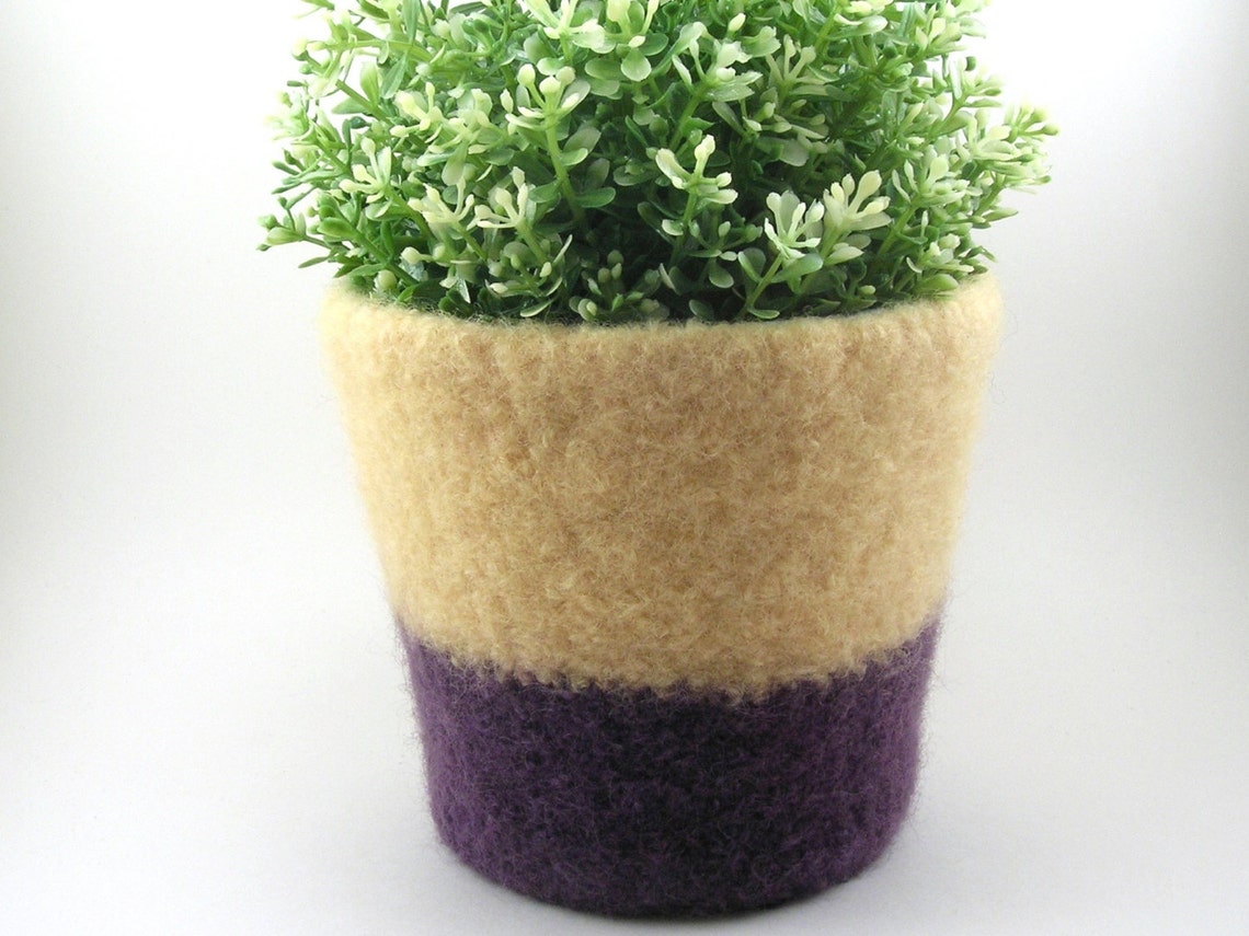 Wool Felted Planter Wool Pot Color Block Felt Butter Yellow and Violet ...
