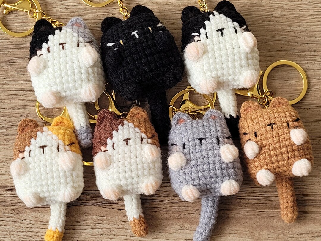Crochet Cat Amigurumi Keychain | Custom Color Handmade Keyring for ...