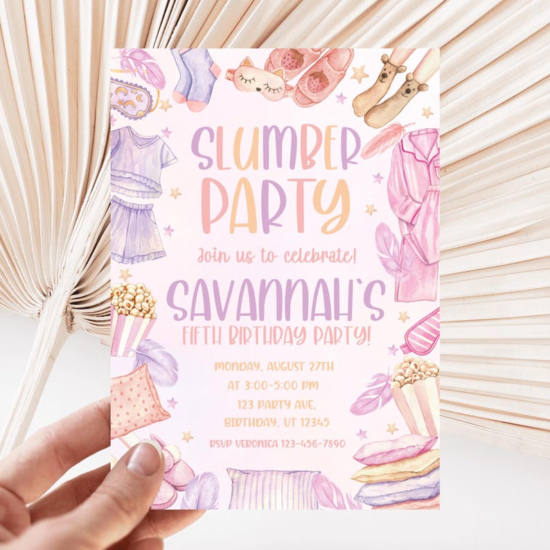 Editable Sleepover Birthday Invitation Slumber Party Invite Boho Preppy ...