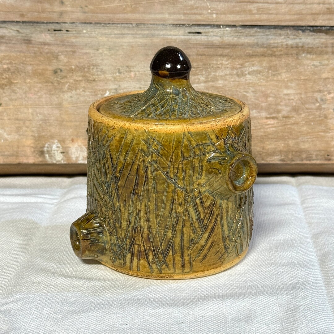 Rustic Tree Bark Pottery Container With Lid (short Version ...