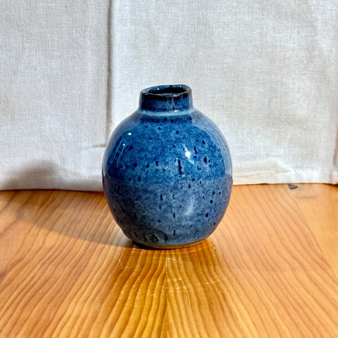 Starry Night Orb Vase | Deep Sapphire Glaze With Cosmic Speckles ...