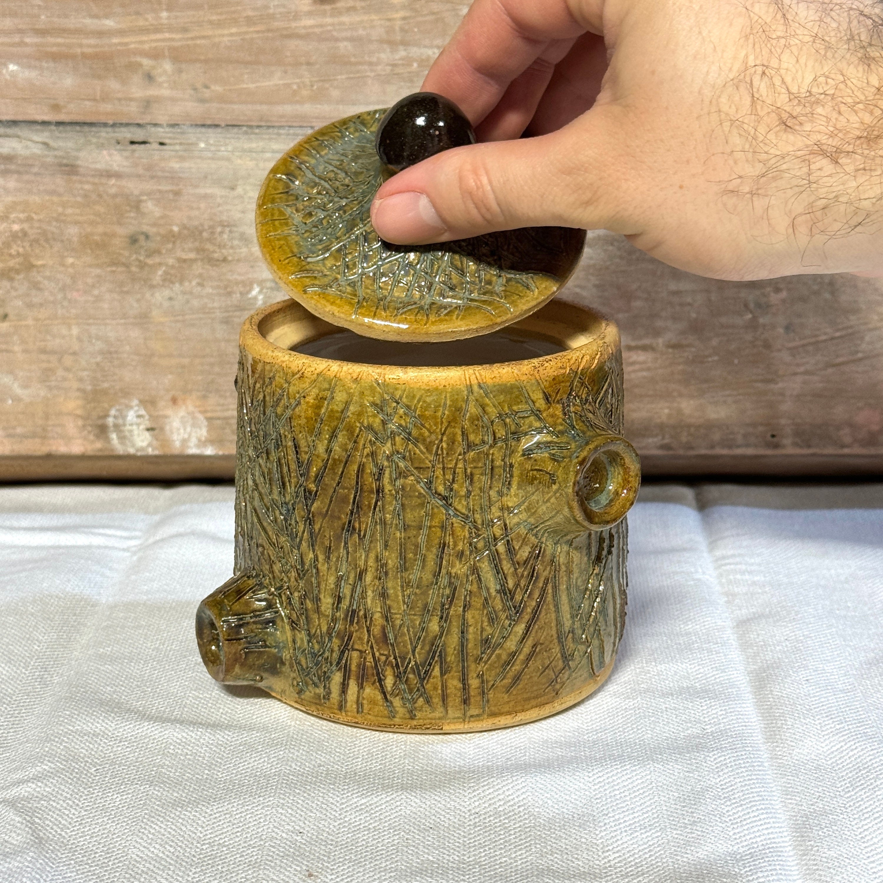 Rustic Tree Bark Pottery Container With Lid (short Version ...