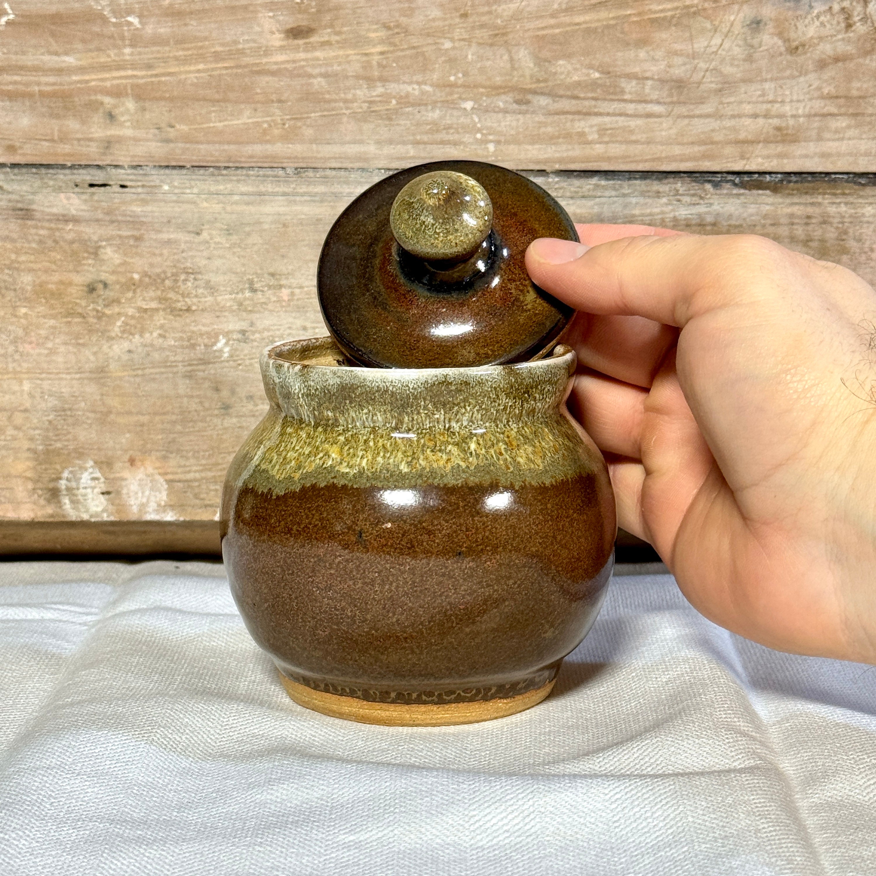Earthy Brown Stoneware Jar With Lid Handcrafted Artisan Pottery ...