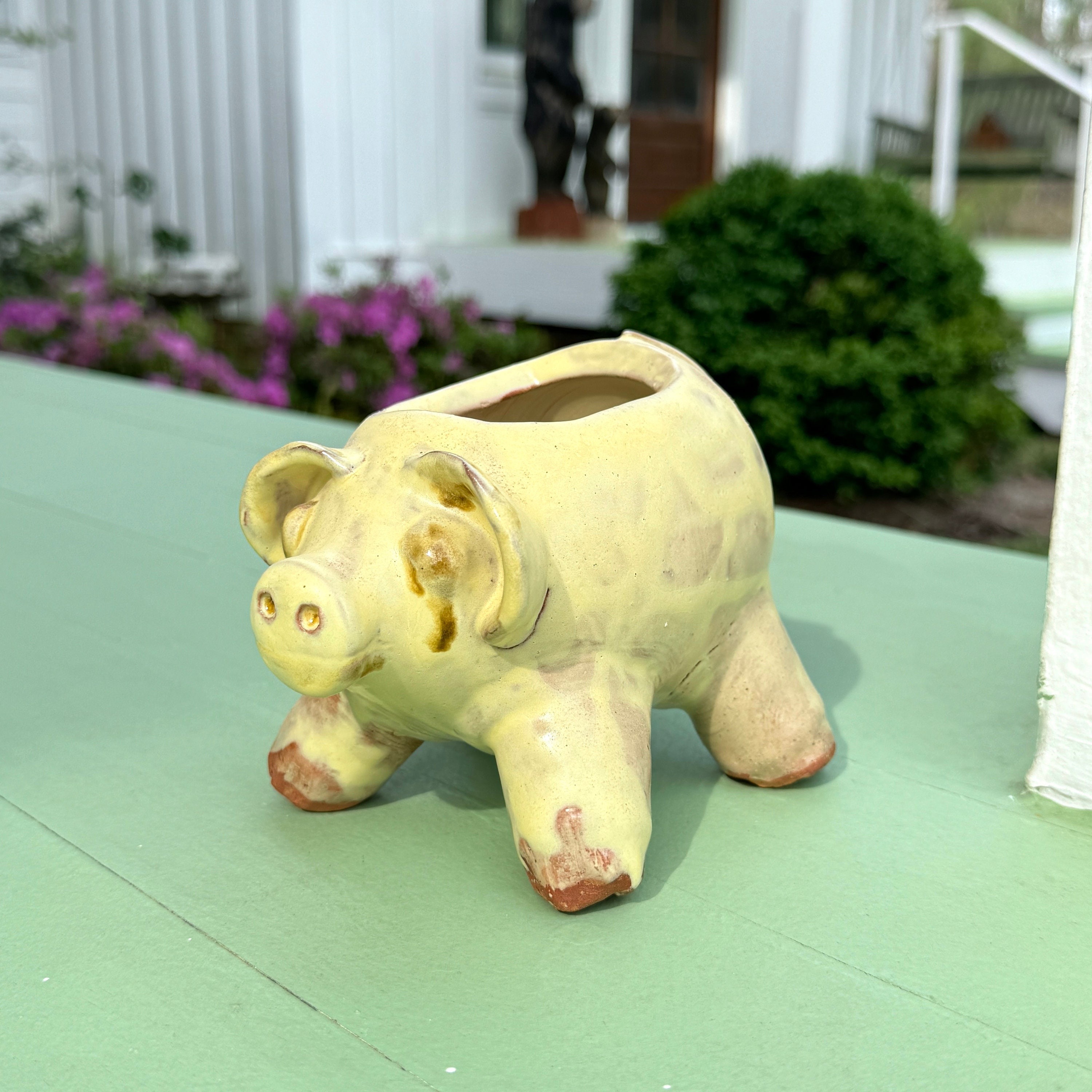 Handcrafted Ceramic Pig Planter | Artisanal Stoneware With Soft Yellow ...