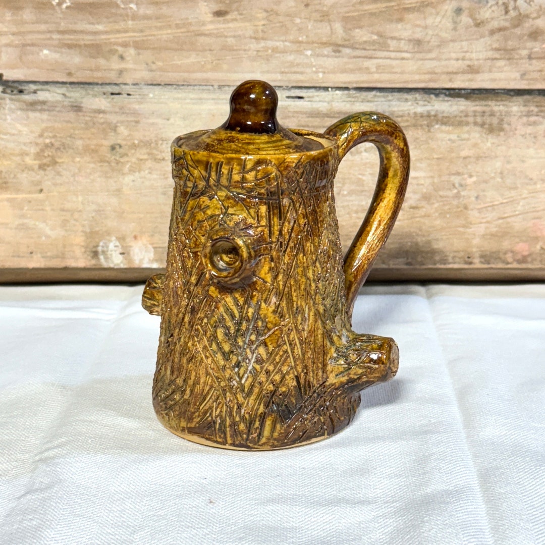 Rustic Tree Bark Pottery Container With Lid | Handcrafted Kitchen ...
