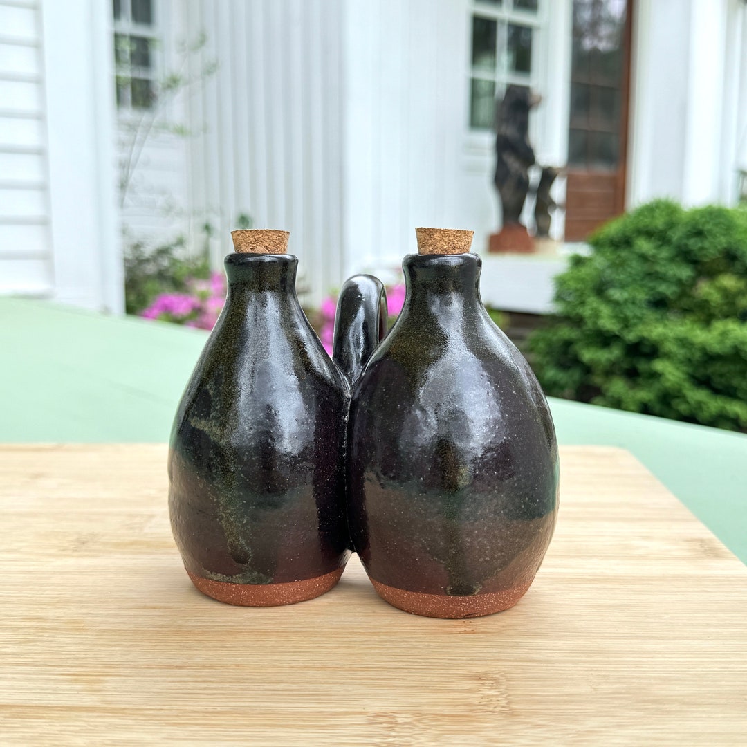 Artisan Oil & Vinegar Cruets | Dark Glazed Stoneware, Kitchen Decor ...