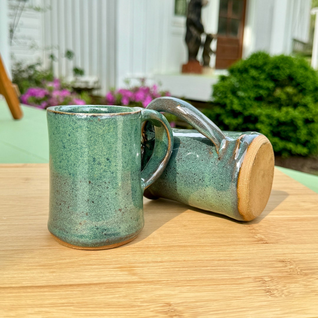 Turquoise Splash Pottery Mug | Petite Artisan Coffee Cup | Handcrafted ...