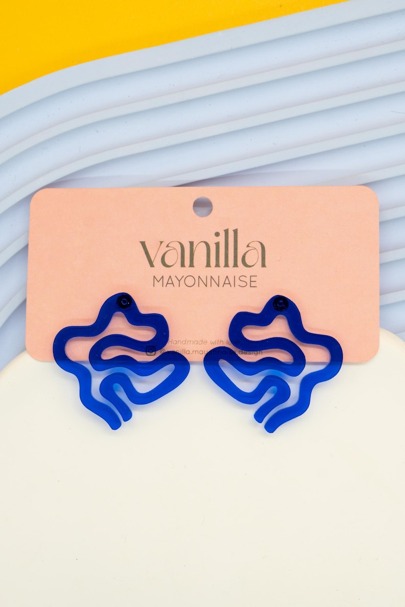 Wavy Blue Acrylic Stud Earrings Lightweight Jewelry for Sensitive Ears ...