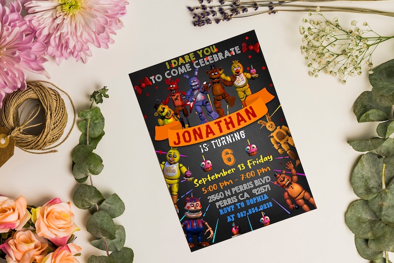 Editable Five Nights at Freddys Birthday Invitation for Boy & Girl Kids ...