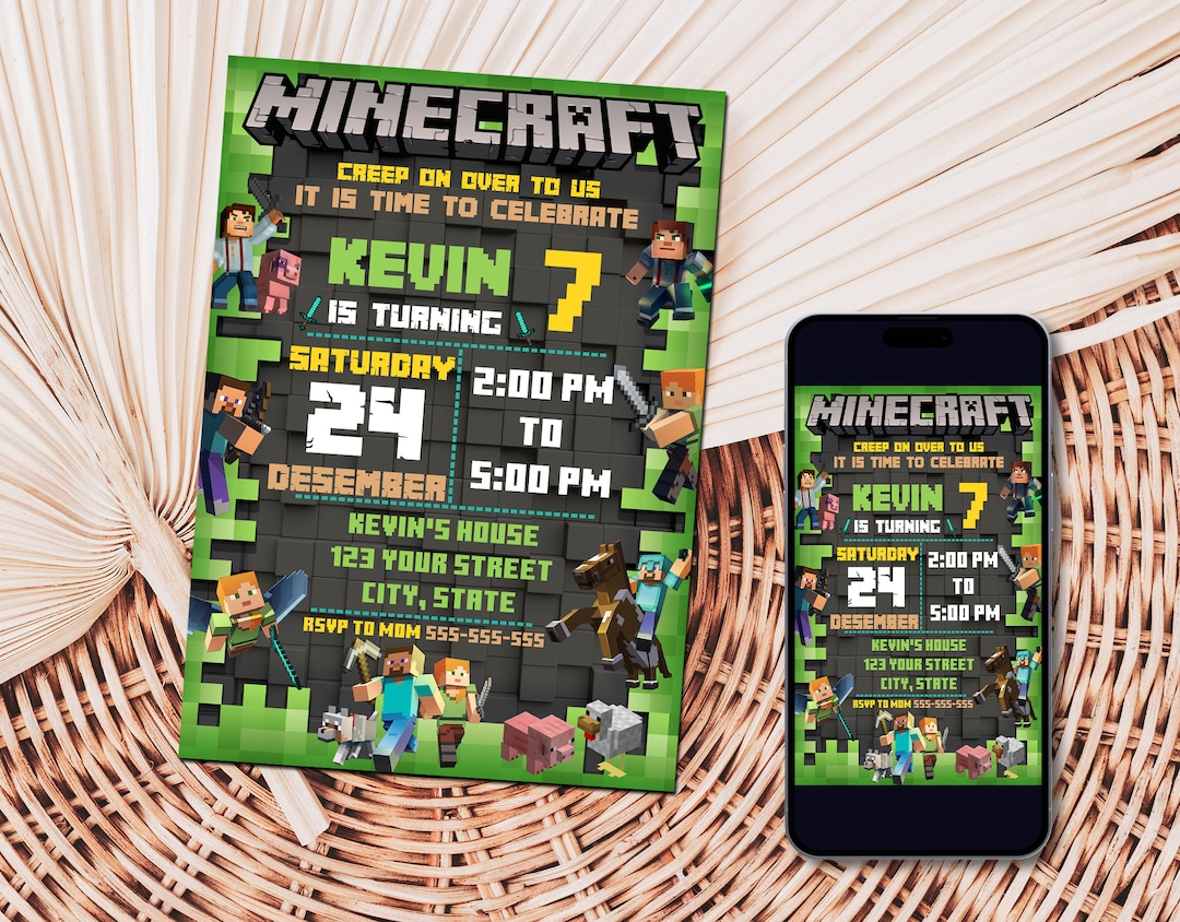 Editable Minecraft Birthday Invitation | Mine Invite Template ...