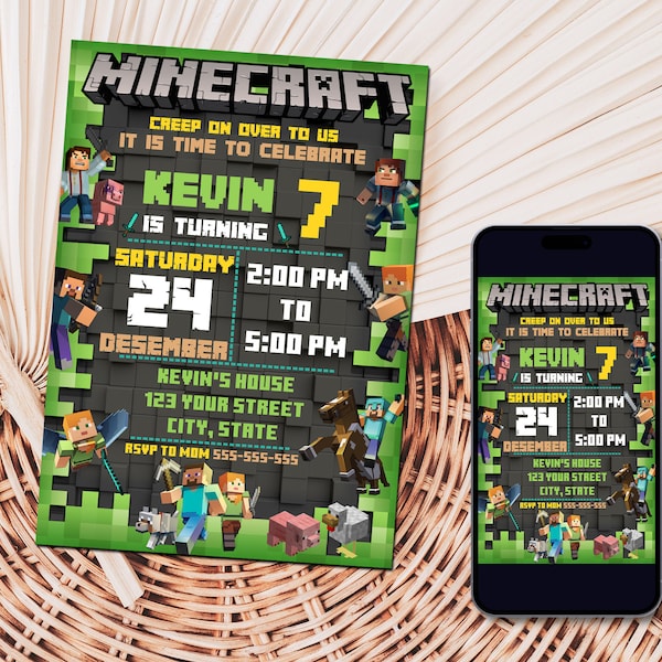 Minecraft invitations - Etsy