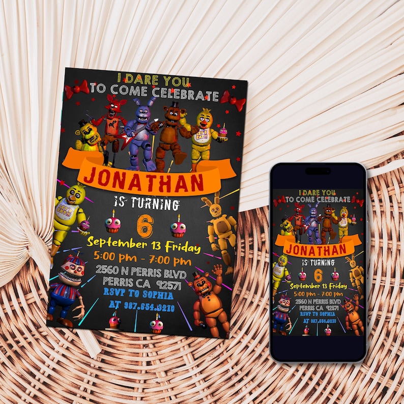 Editable Five Nights at Freddys Birthday Invitation for Boy & Girl Kids ...