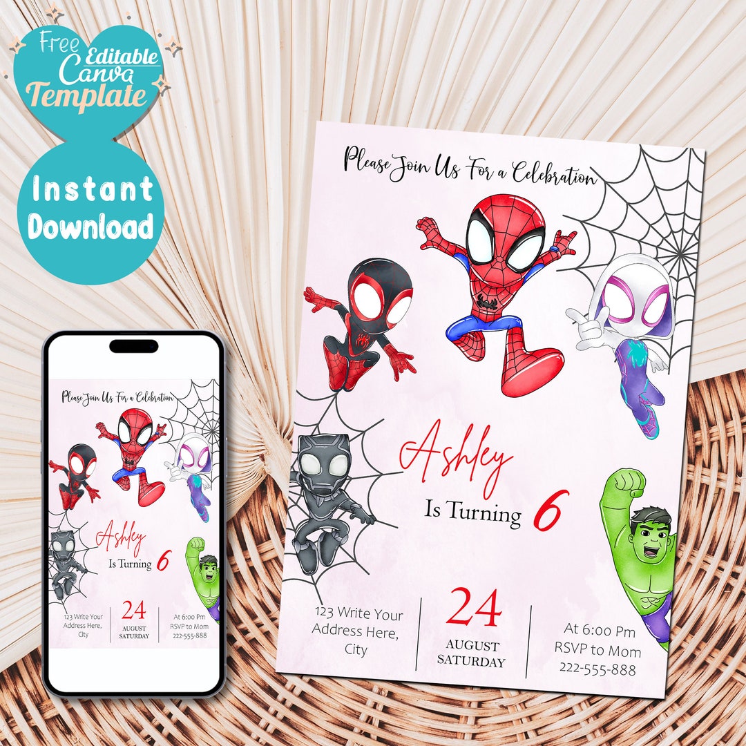 Editable Spidey and His Amazing Friends Birthday Invitation | Template ...