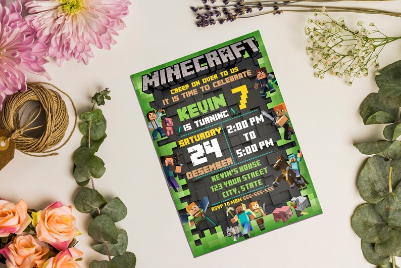 Editable Minecraft Birthday Invitation | Mine Invite Template ...