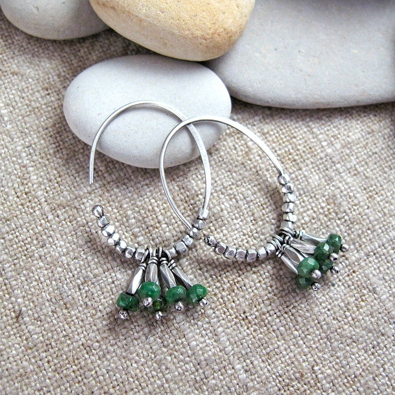 Hammered Hoops With Deep Green Emerals Dangles - Etsy